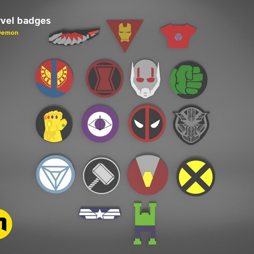 Descargar archivo STL Insignias Marvel Impresión simple de color • Plan ...