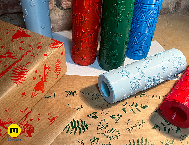 Free STL file Wrapping Paper Stamp Rollers - Christmas patterns 🎄・3D ...