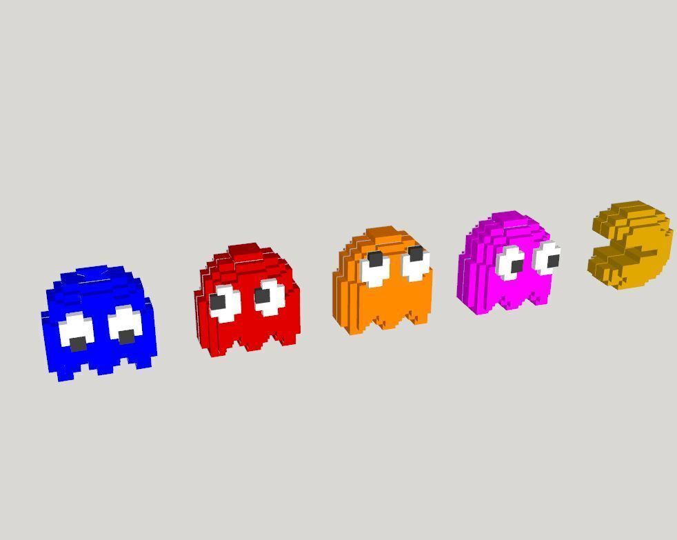 STL file 8 bits style PacMan and ghosts - Separate parts (no glue ...