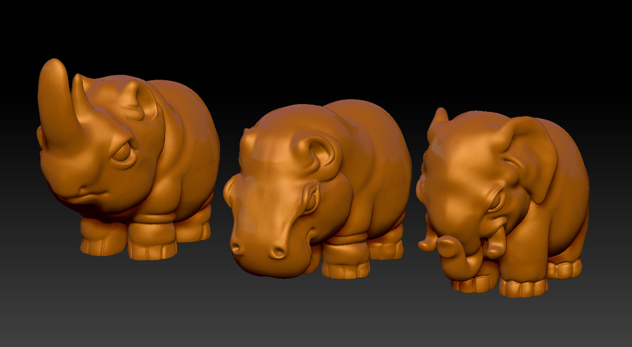 STL file THREE TREASURES OF AFRICA, RHINOCEROS, ELEPHANT, HIPPOPOTAMUS ...