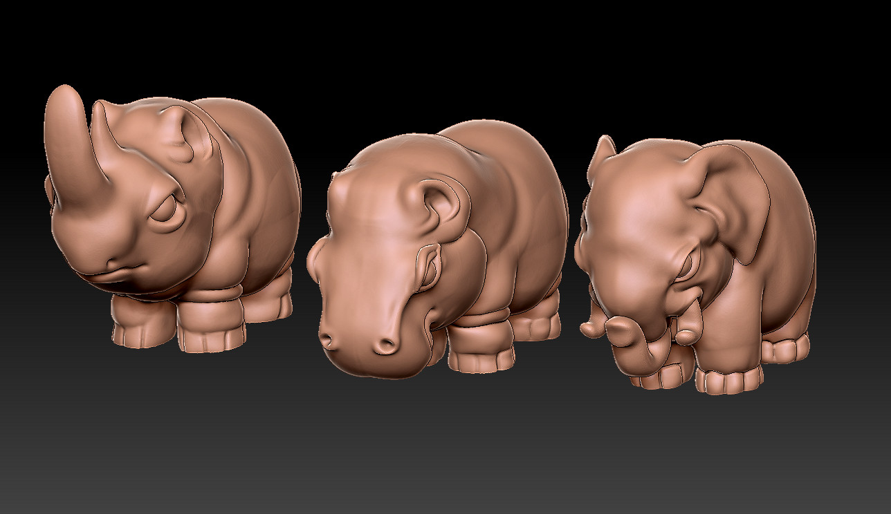 STL file THREE TREASURES OF AFRICA, RHINOCEROS, ELEPHANT, HIPPOPOTAMUS ...