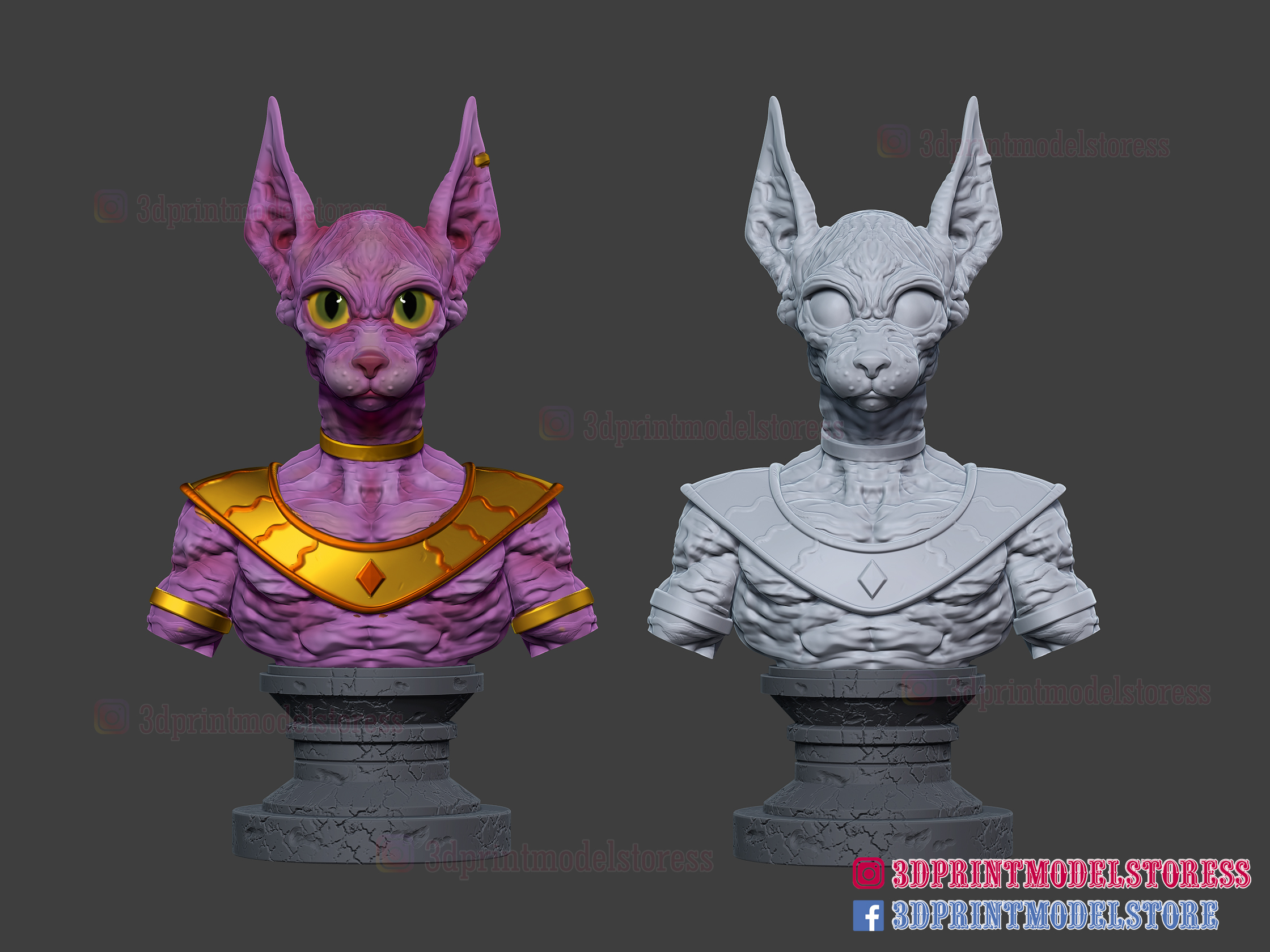 Файл 3D Sphynx Cat Statue x Beerus Sama Dragon Ball Super Bust 🐱・Модель ...