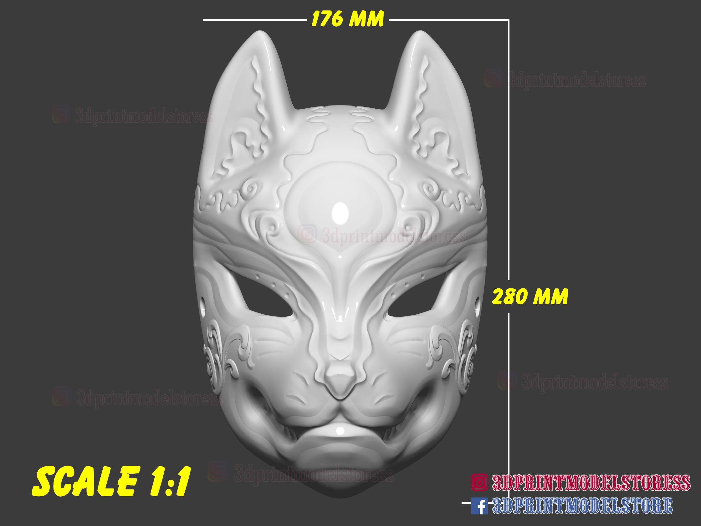 3D file Japanese Fox Mask Demon Kitsune Cosplay Mask, Helmet 3D Print ...