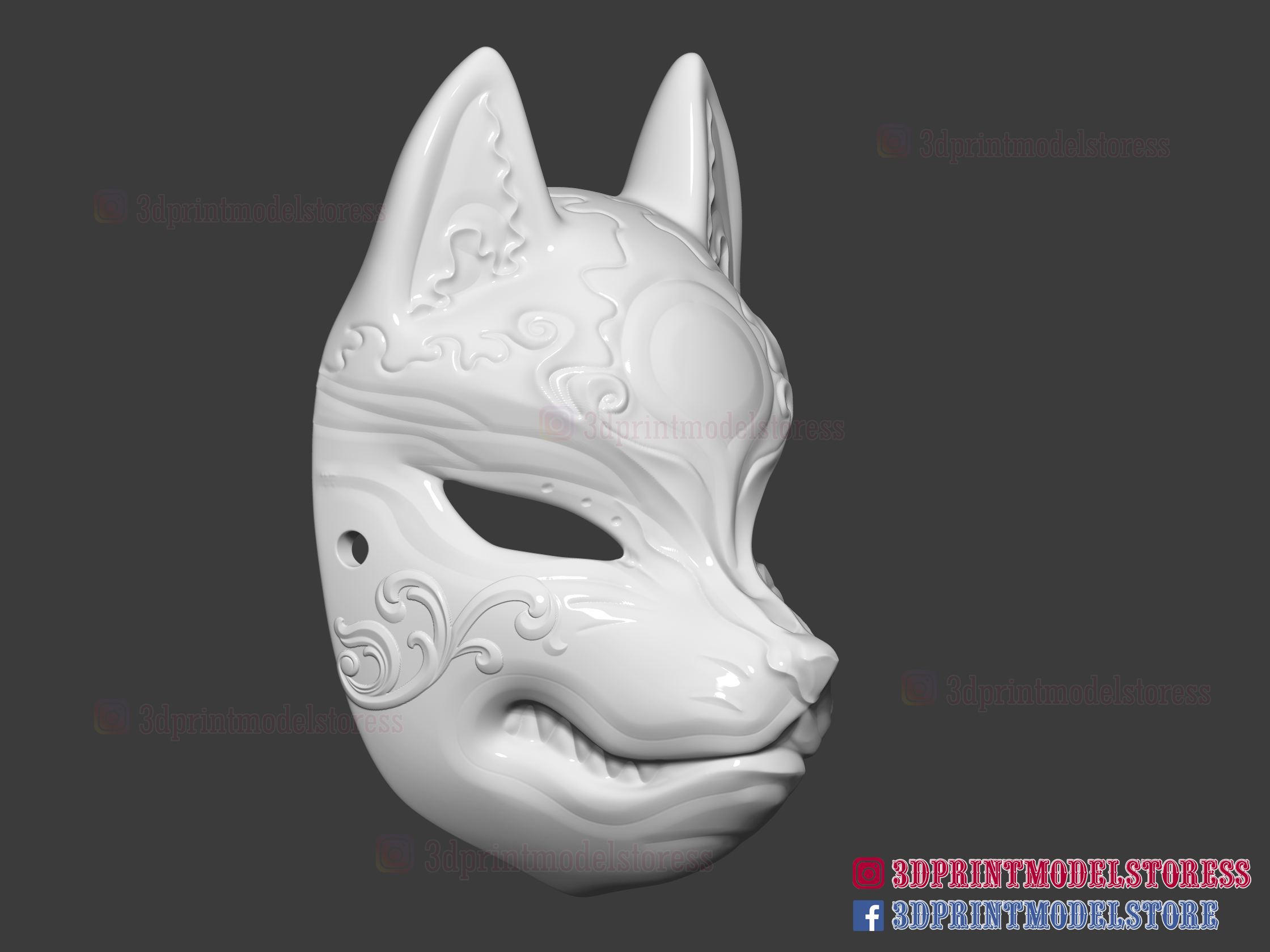 3D file Japanese Fox Mask Demon Kitsune Cosplay Mask, Helmet 3D Print ...