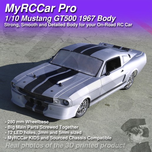 Descargar archivo STL MyRCCar Mustang GT500 1967 1/10 On-Road RC car ...