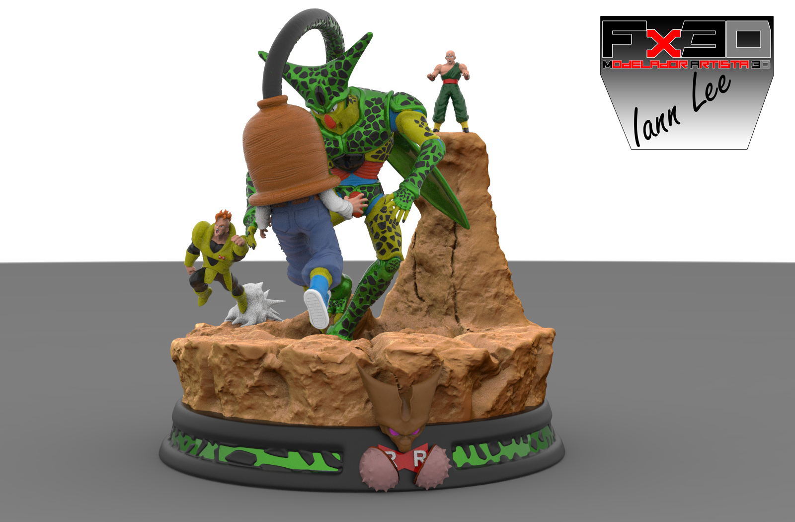 3D file Cell vs android 17 and 16 Tenshinhan Dragon Ball Z 3D print ...