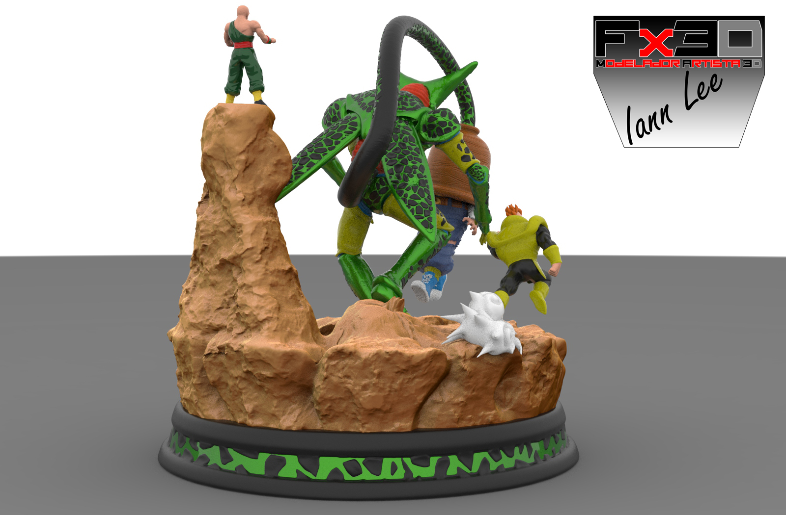 3D file Cell vs android 17 and 16 Tenshinhan Dragon Ball Z 3D print ...