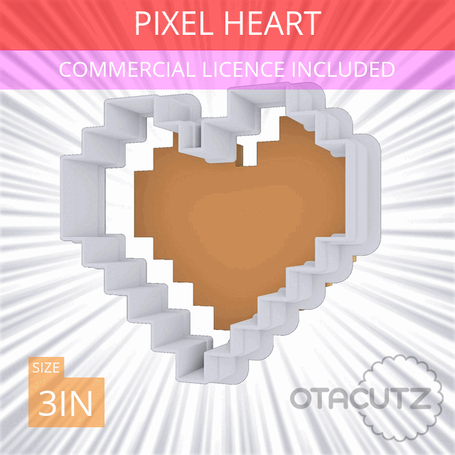 Archivo 3D Pixel Heart Cookie Cutter 3in / 7.6cm・Diseño de impresión en ...