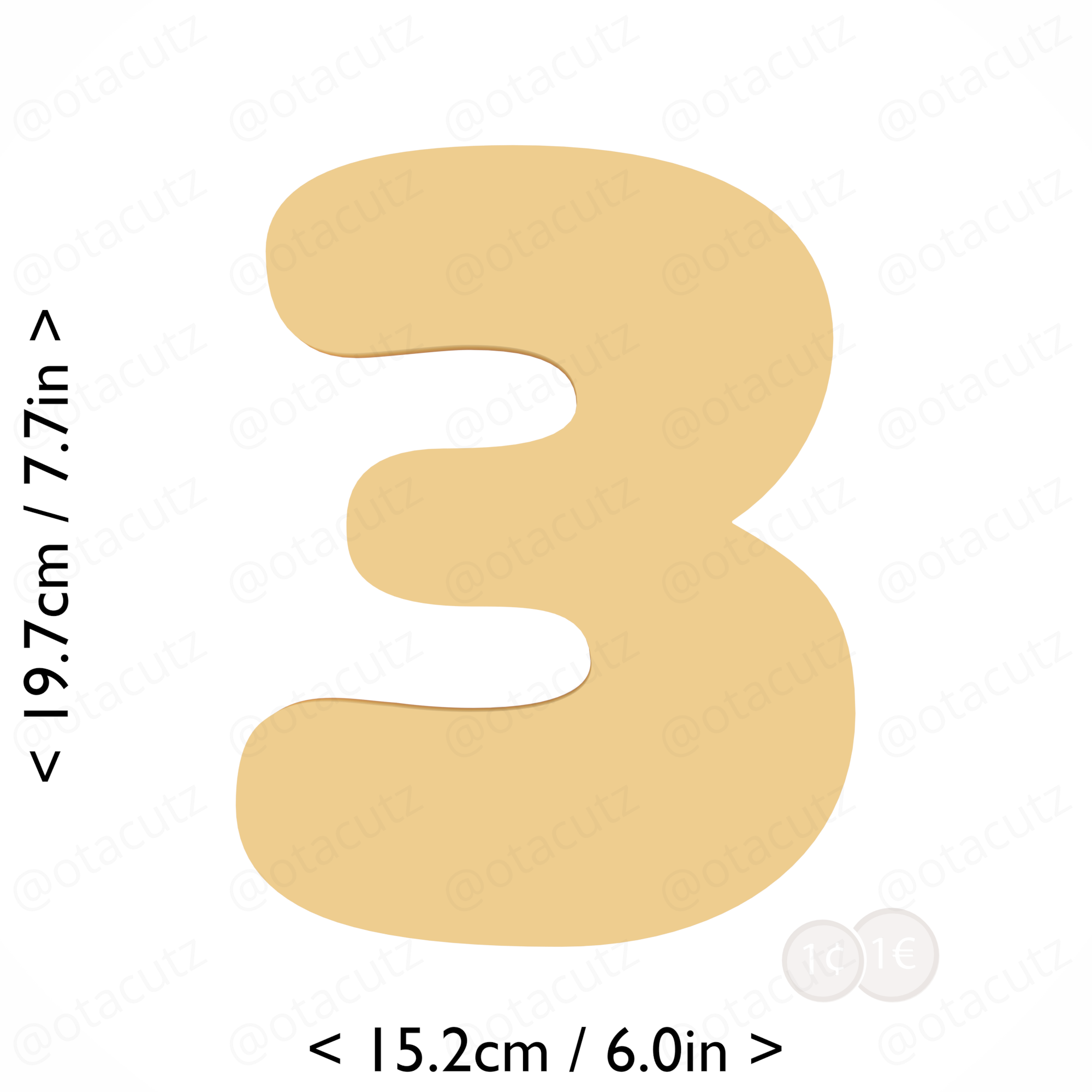 3D file Number Three Cookie Cutter 7.75in / 19.7cm・Model to download ...