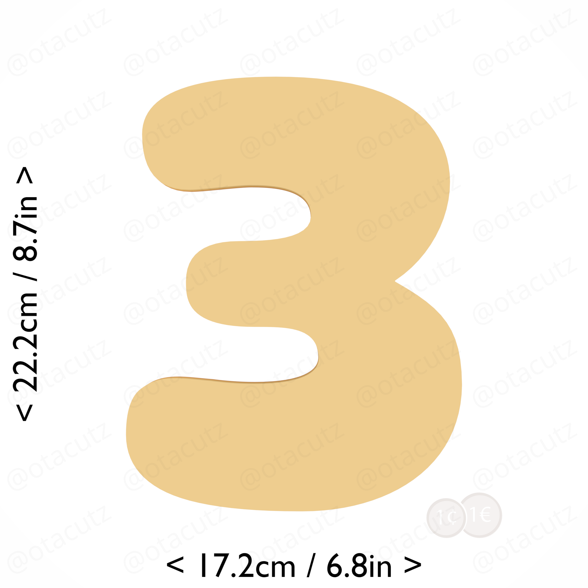 3D file Number Three Cookie Cutter 8.75in / 22.2cm・3D print design to ...