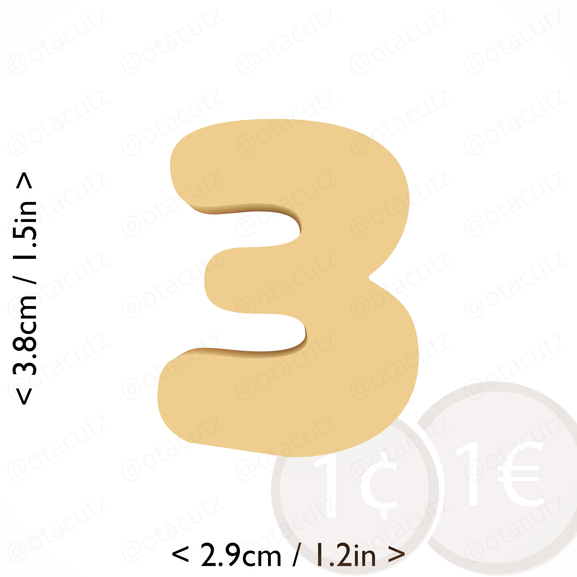 3D file Number Three Cookie Cutter 1.5in / 3.8cm・3D printer design to ...