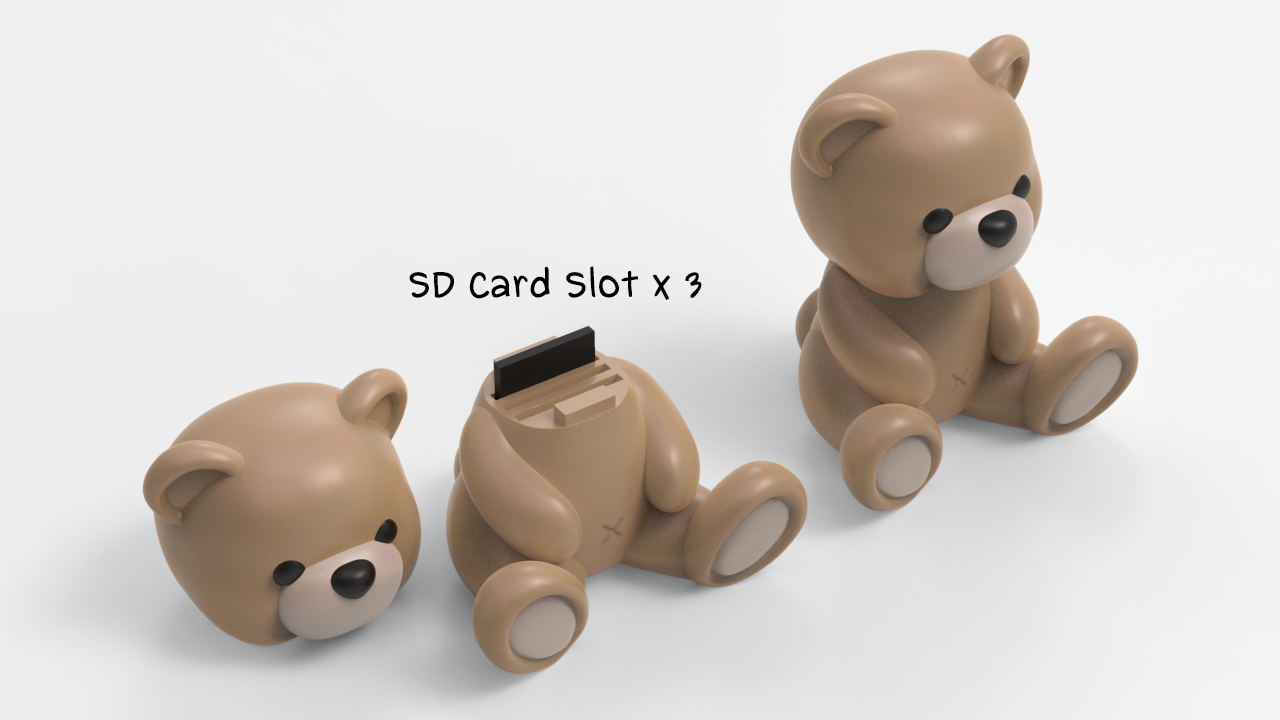 STL file Cute Teddy Bear SD card Storage・3D printer model to download・Cults