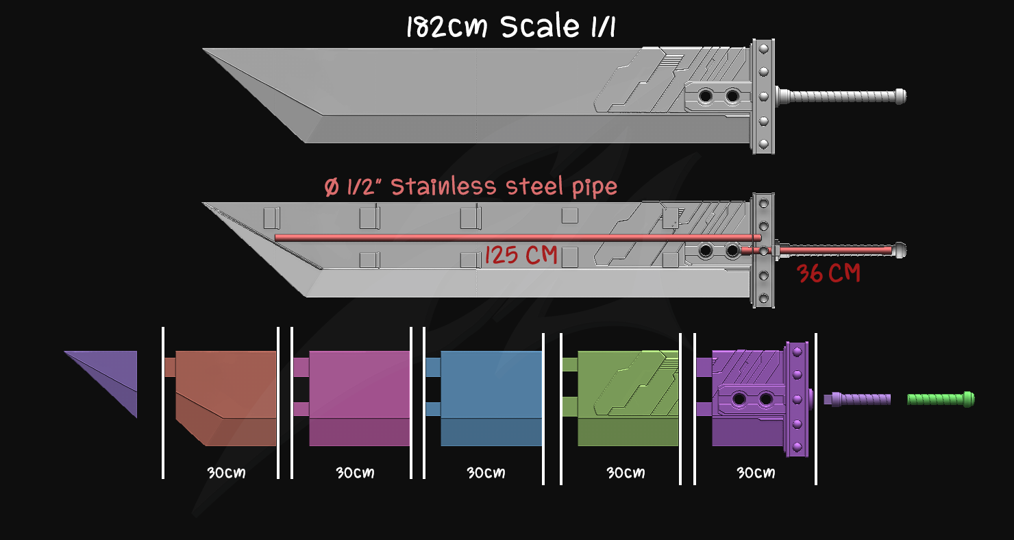 STL file Buster Sword Scale 1/1 🗡️・3D printable model to download・Cults