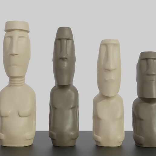 Download STL file STL 3D printable Moai Chess Set Pieces model ・ Cults