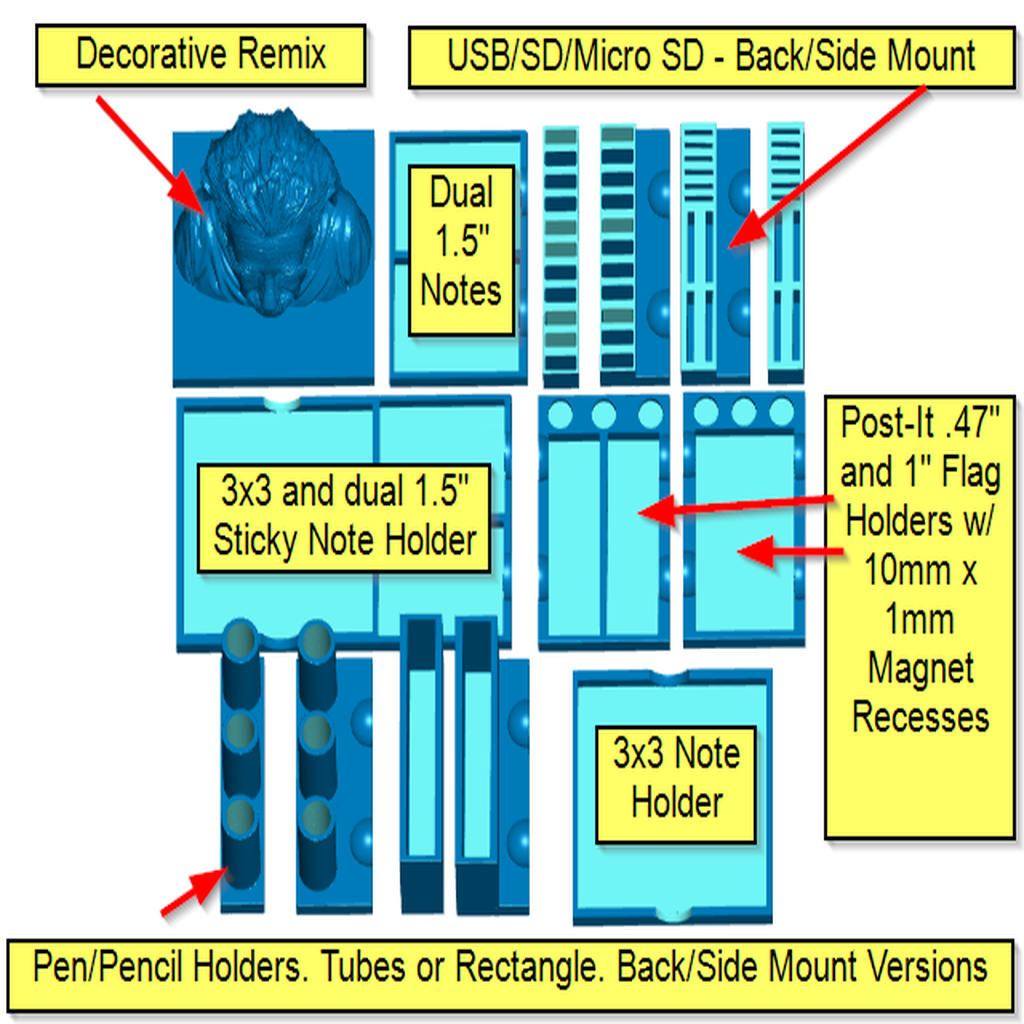 Free STL file Porg Postit Note, Pen, USB, SD, Micro-SD Holder (Modular ...