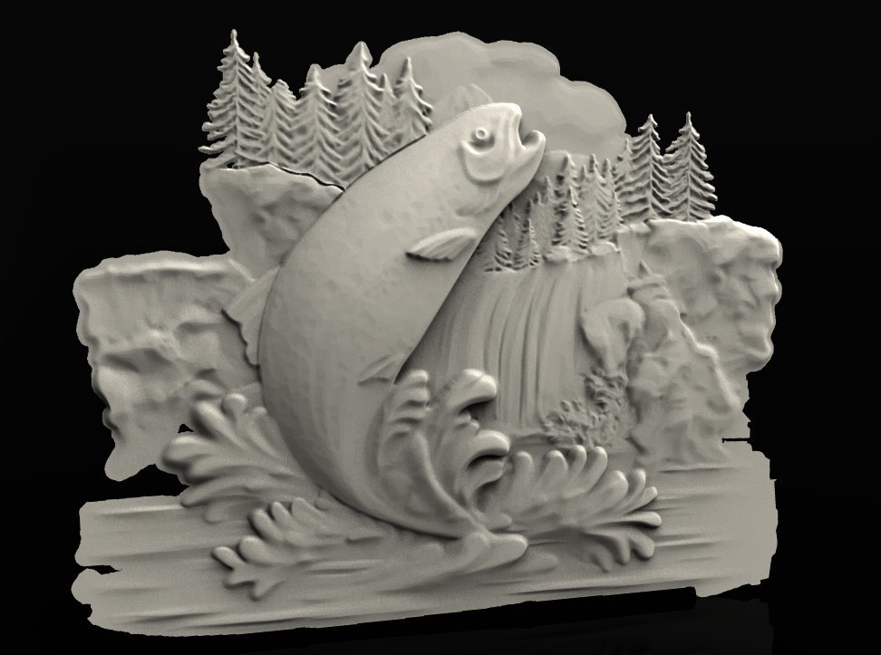 Free STL file fish in a lake jumping river cnc router・3D printable ...