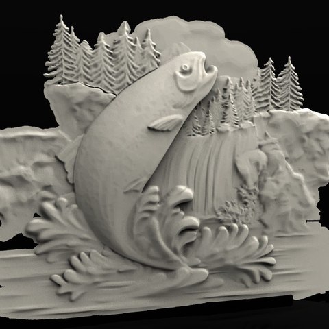 Download free STL file fish in a lake jumping river cnc router • 3D ...