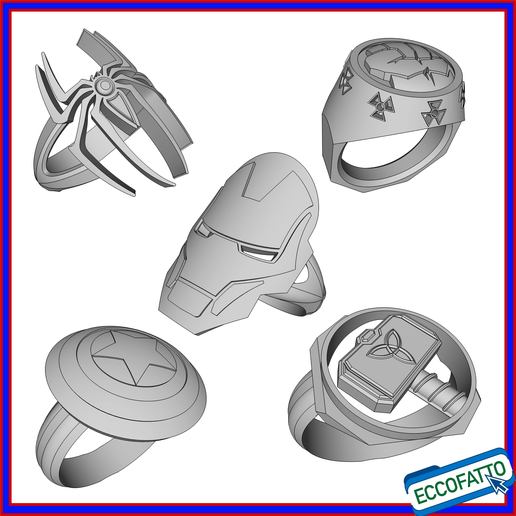 Download STL file MARVEL RINGS + Avengers BOX - Set of 5 rings • 3D ...