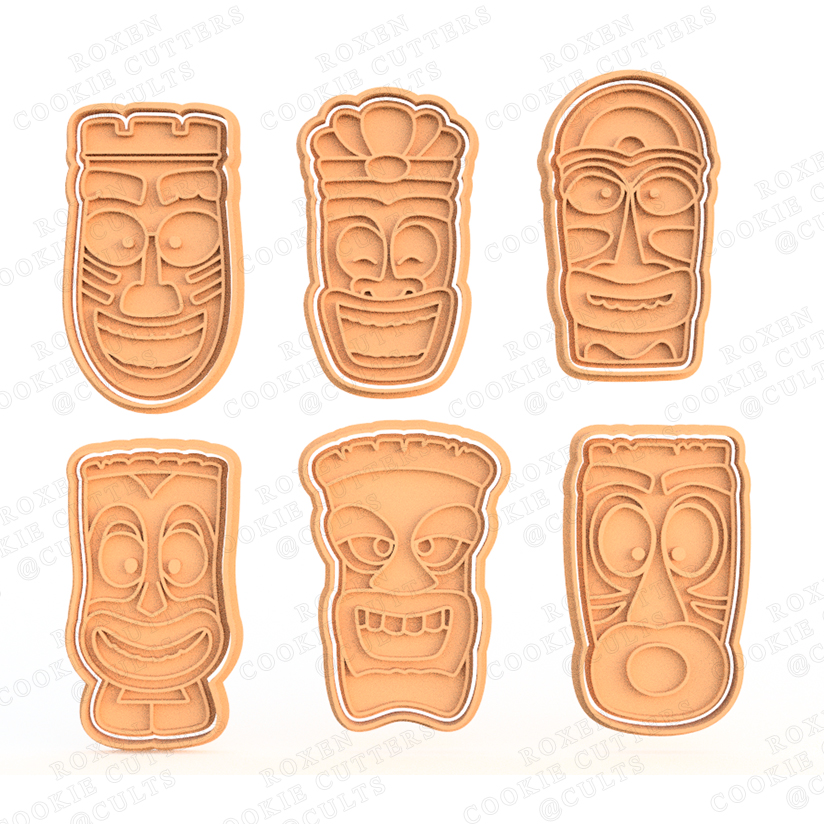 3D file Tiki masks cookie cutter set of 6・Model to download and 3D ...