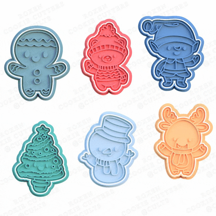 3D file Cute Christmas Characters Cookie Cutter Set of 6・3D printer ...