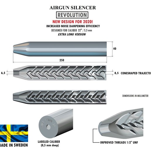 Download 3D printer designs Silencer REVOLUTION caliber 22 250 mm ・ Cults