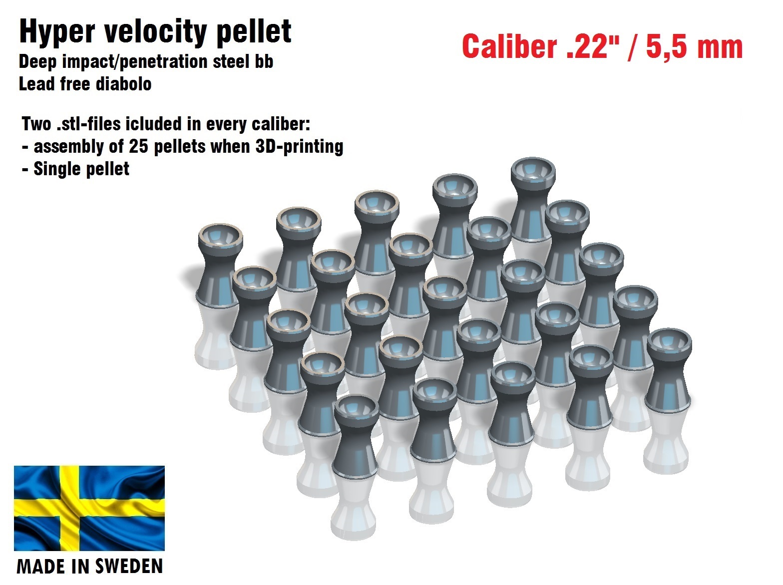 STL file Hyper velocity pellet caliber 22 🔫・Model to download and 3D ...