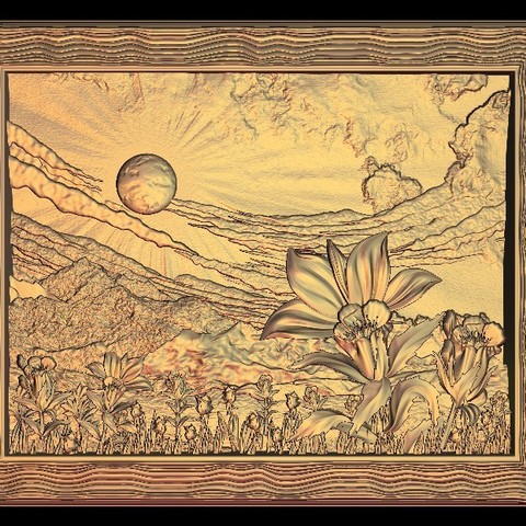 Download free STL art frame flower sun cnc ・ Cults