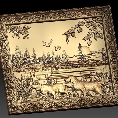 Download free 3D printing models 2 dogs hunting scene cnc router art ...