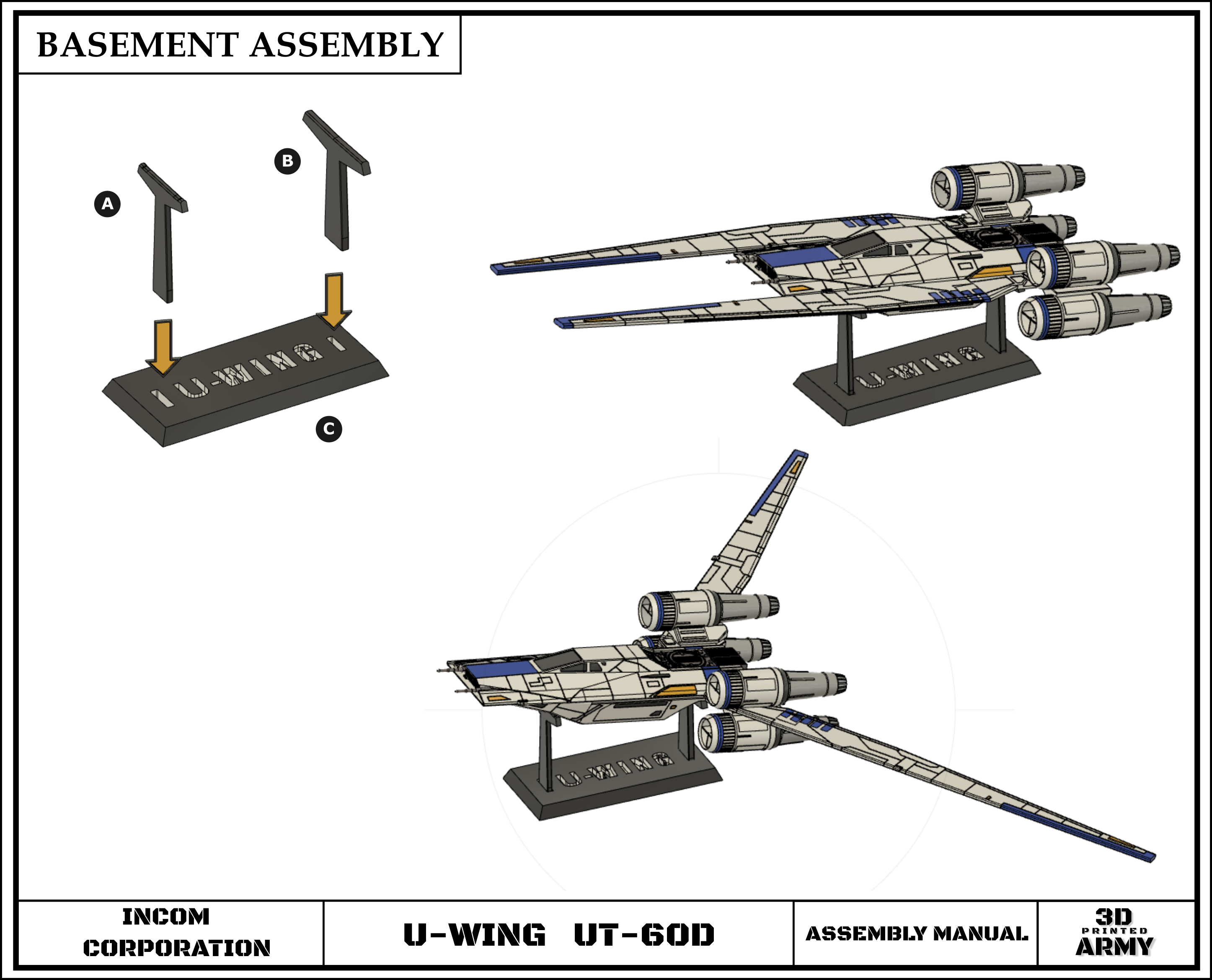 STL file STAR WARS U-WING UT60D with basement ⭐・3D print model to ...