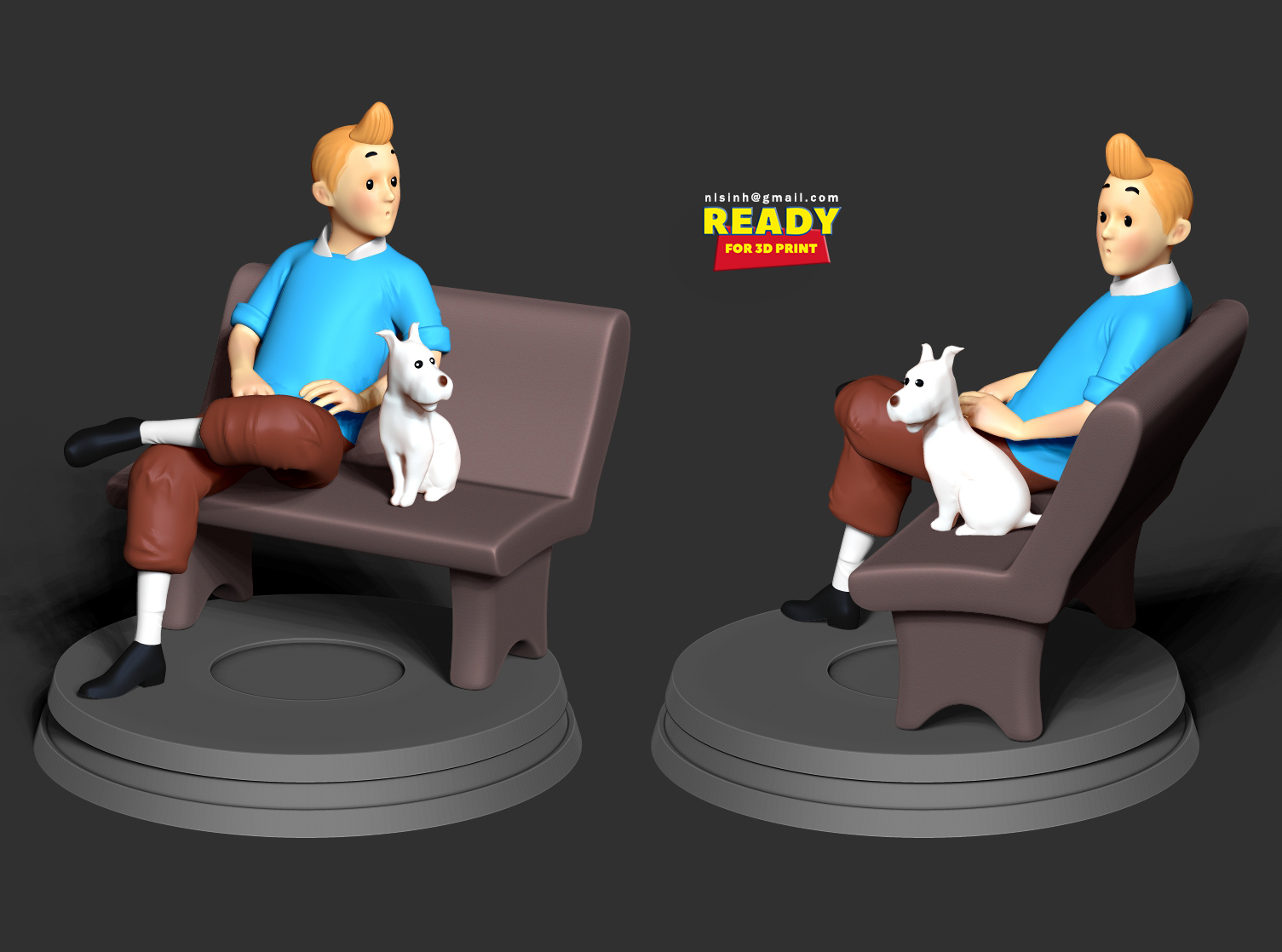 3D file Tintin and snowy・3D printer design to download・Cults