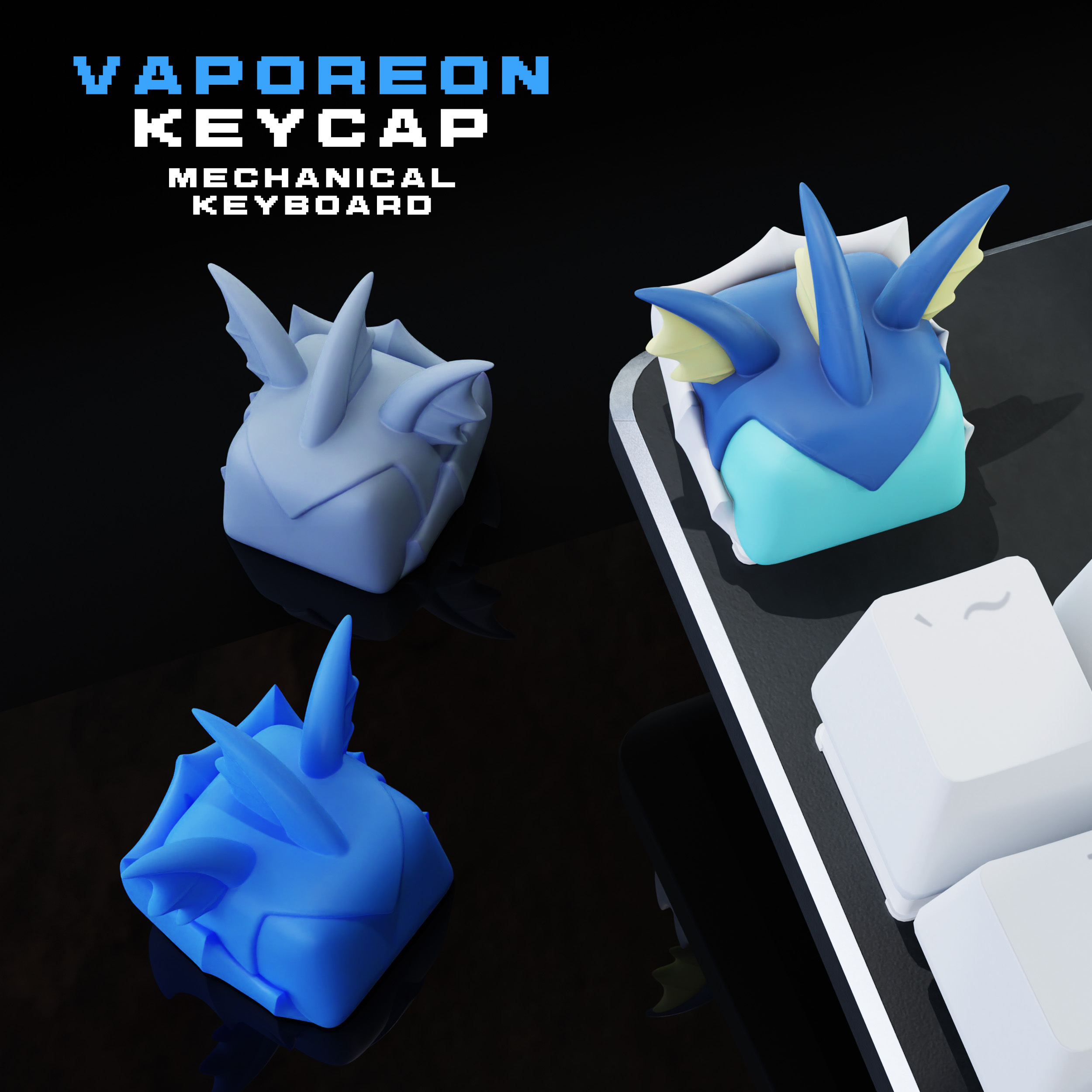 免费 STL 文件 Vaporeon Pokemon - Keycap 3D mechanical keyboard - Eeveelutions 🐉・可下载 3D 打印机模型・Cults