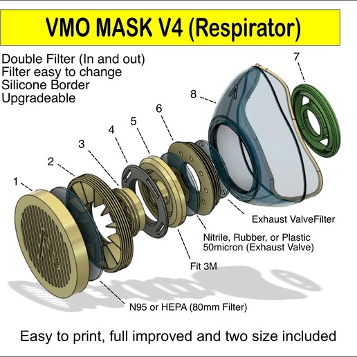 Download STL file VMO MASK V4 - RESPIRATOR - Coronavirus COVID-19 • 3D ...
