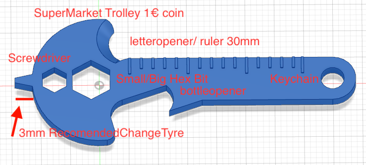 STL file Supermarket trolley key chain tool multitool・Design to ...