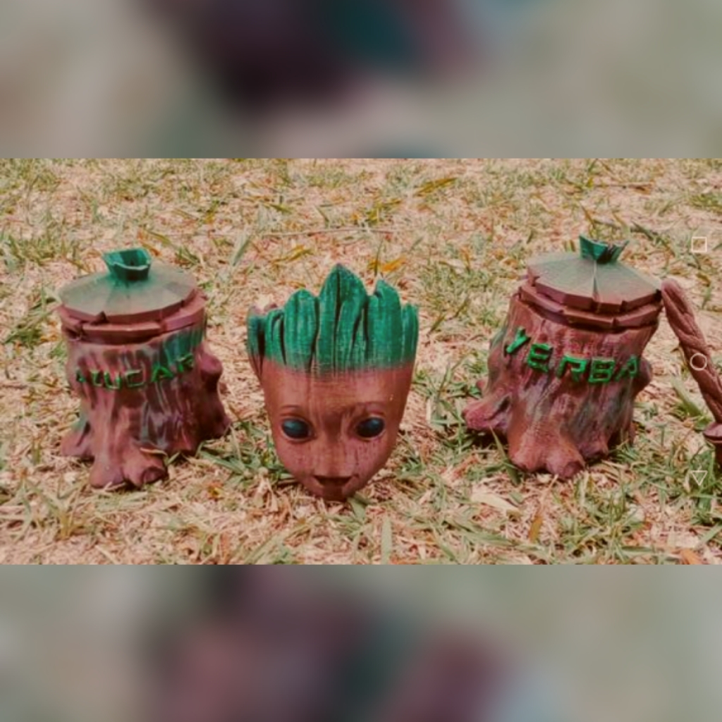 STL file Set Groot Mate Mate Set Groot Sugar Log Yerbera Sugar Bowl ...