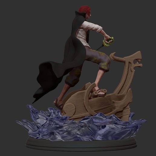 Download STL file red hair shanks 3d print statue - one piece figurine ...