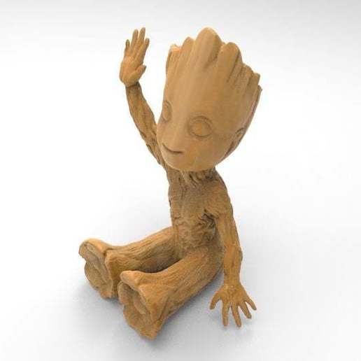 Download free STL file baby groot sitting waving • 3D printing design ...