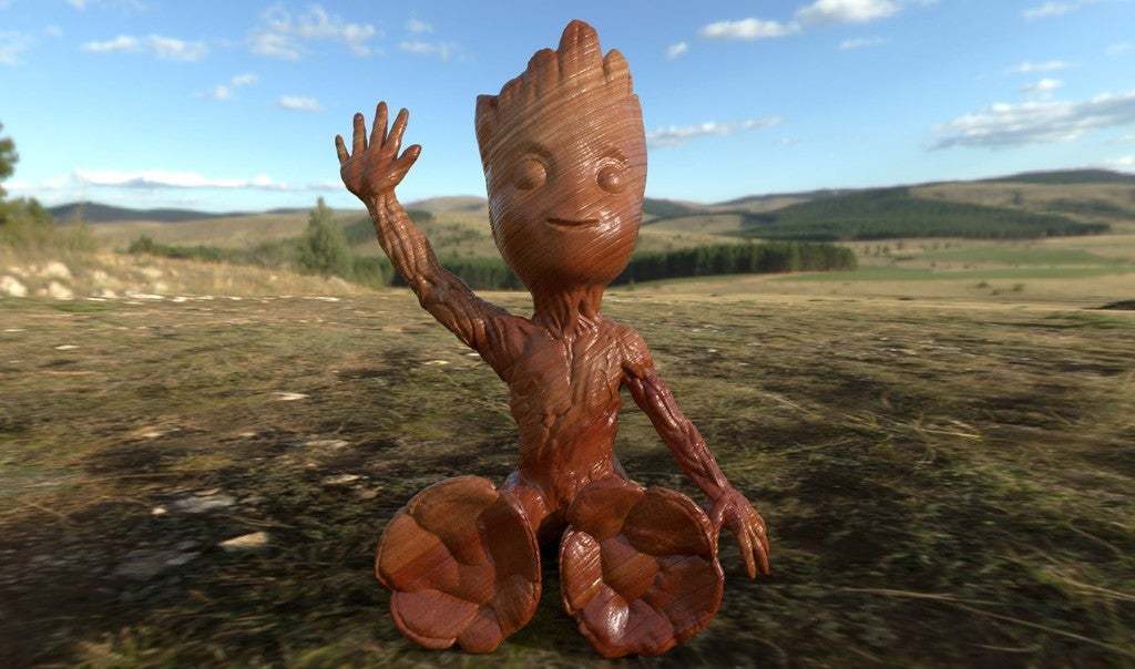 Free STL file baby groot sitting waving・3D print object to download・Cults
