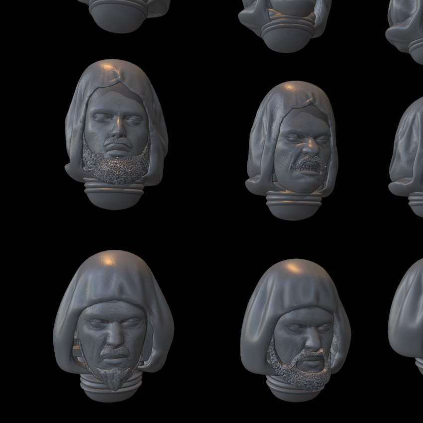 STL file Hooded Space Knights Helmetless Heads・3D printable model to ...