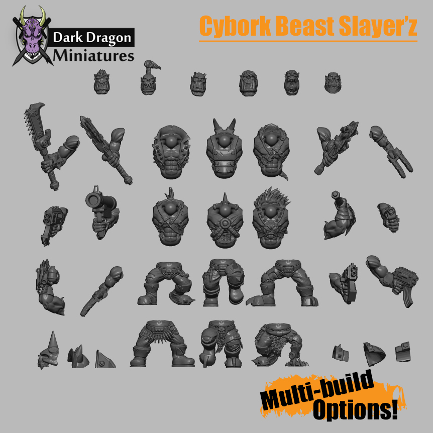 3D file CYBORK BEAST SLAYER'Z MINIATURE KIT (ORC, WARHAMMER, 40K, MINI ...