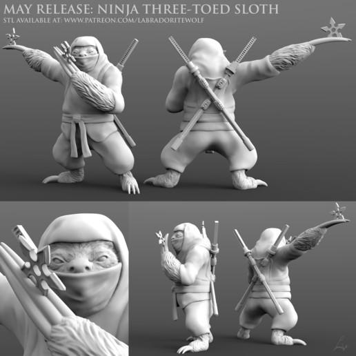 Download STL file Ninja Three-Toed Sloth • 3D printing design ・ Cults