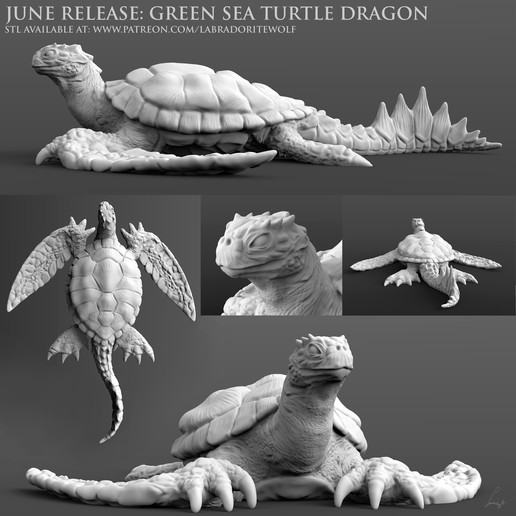 Download STL file Green Sea Turtle Dragon • 3D printing object ・ Cults