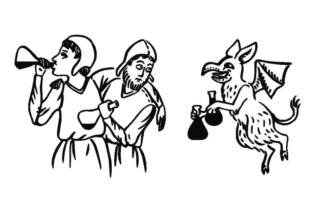 Free STL file Two Drinkers And Devil Alcohol - Printed Mediaval Drawing ...
