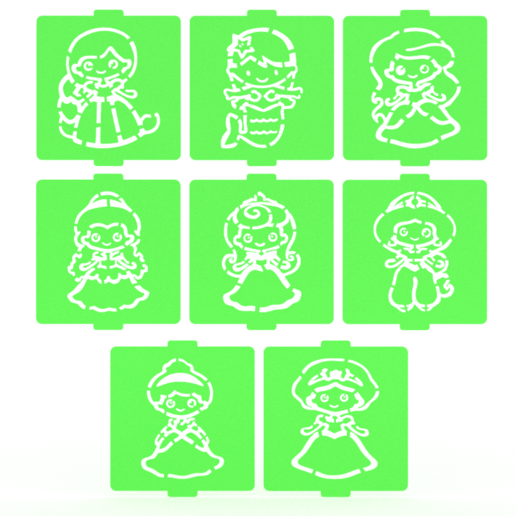 Download STL file Disney Princess stencil set of 9 for Coffee and ...