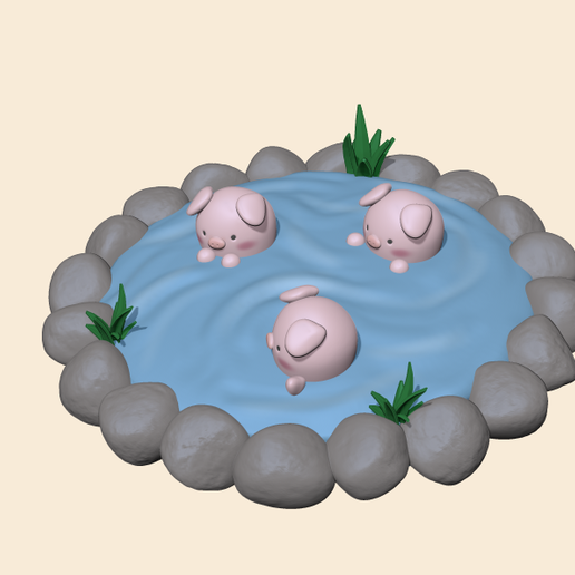 Download STL file A cute Pig Lake to decorate and play • 3D printing ...