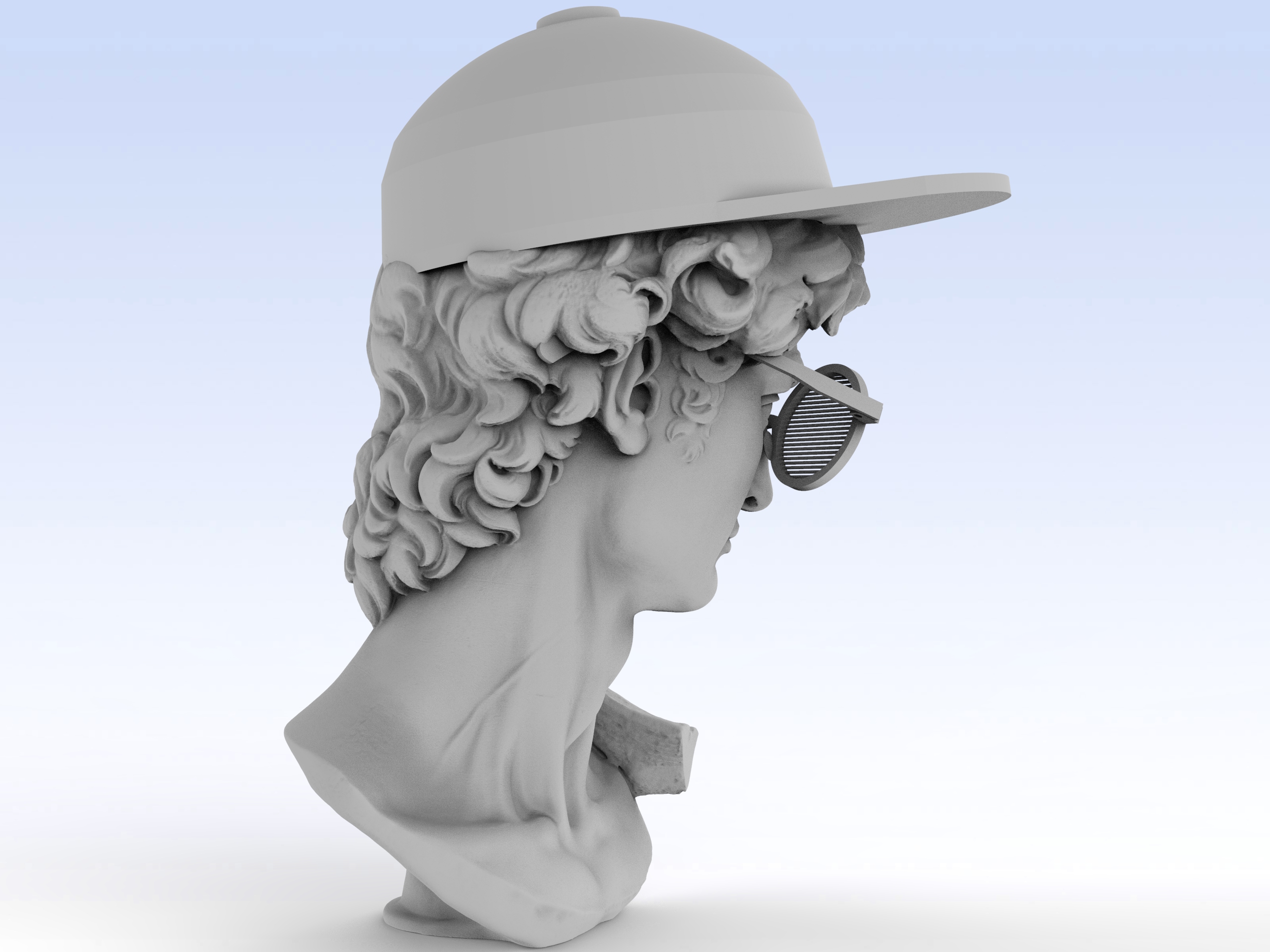 Free STL file Head of Michelangelo's David in glasses and a cap ...