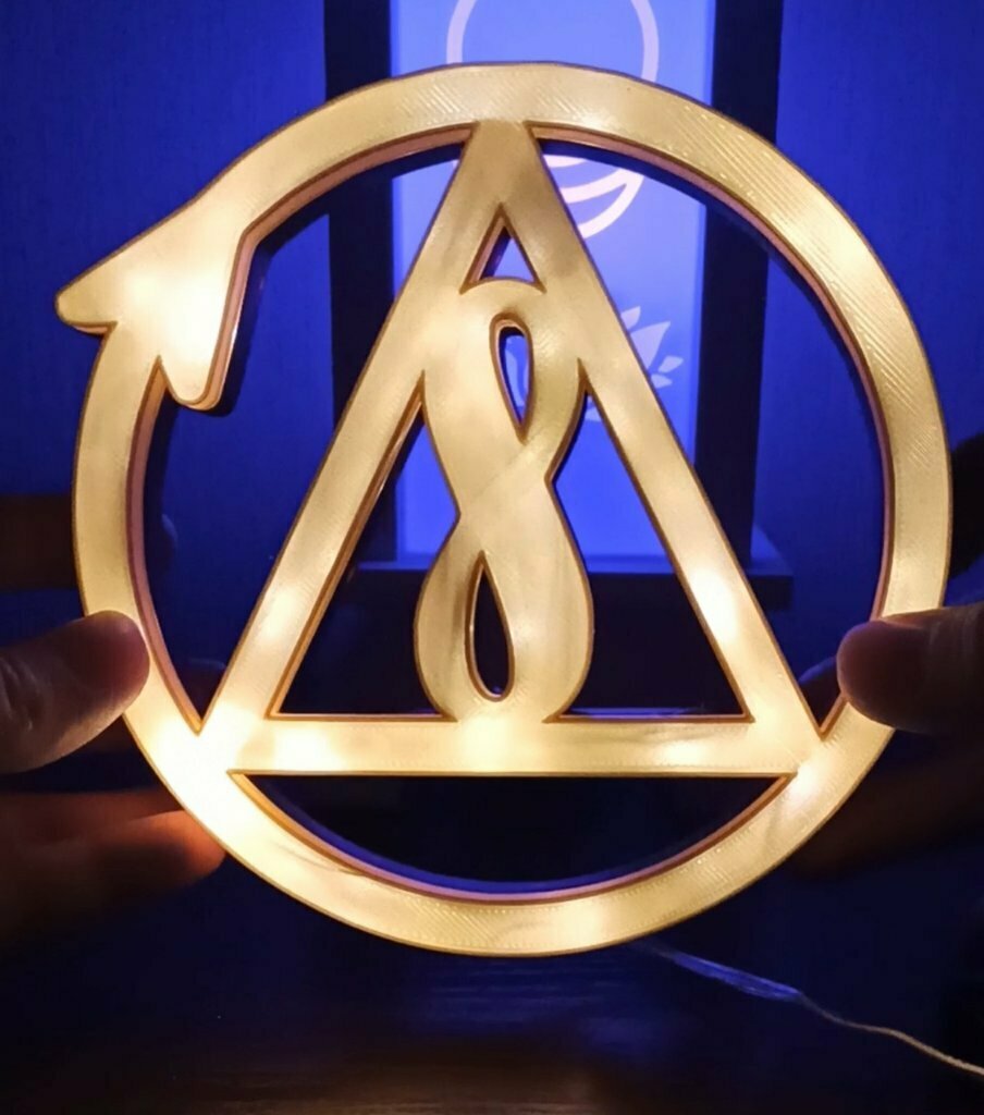 3D-Datei Beleuchtetes Symbol Kreative Gesellschaft mit einem Stand ...