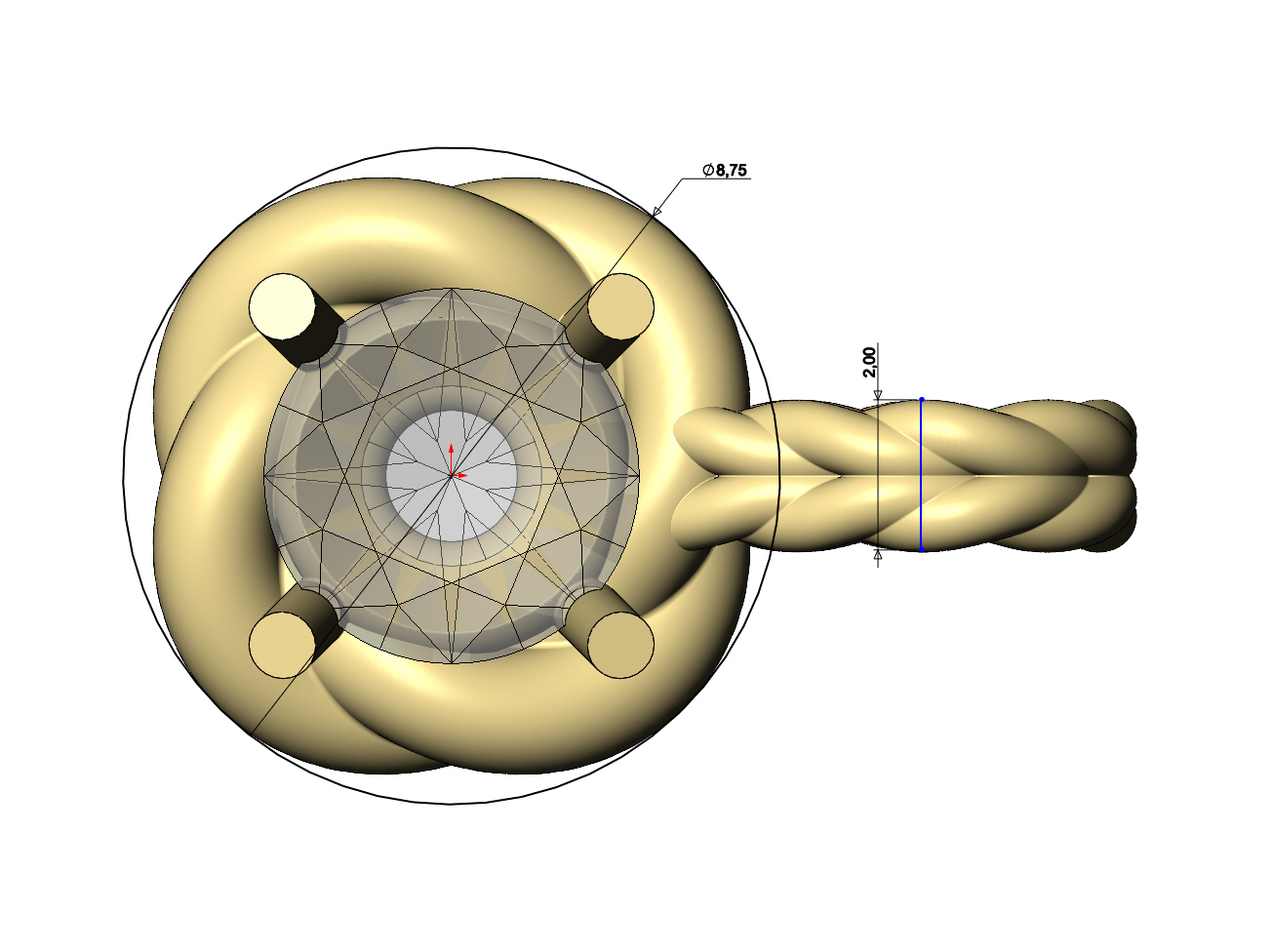 STL file Braided wire solitaire 5mm round diamond pendant 3D print ...