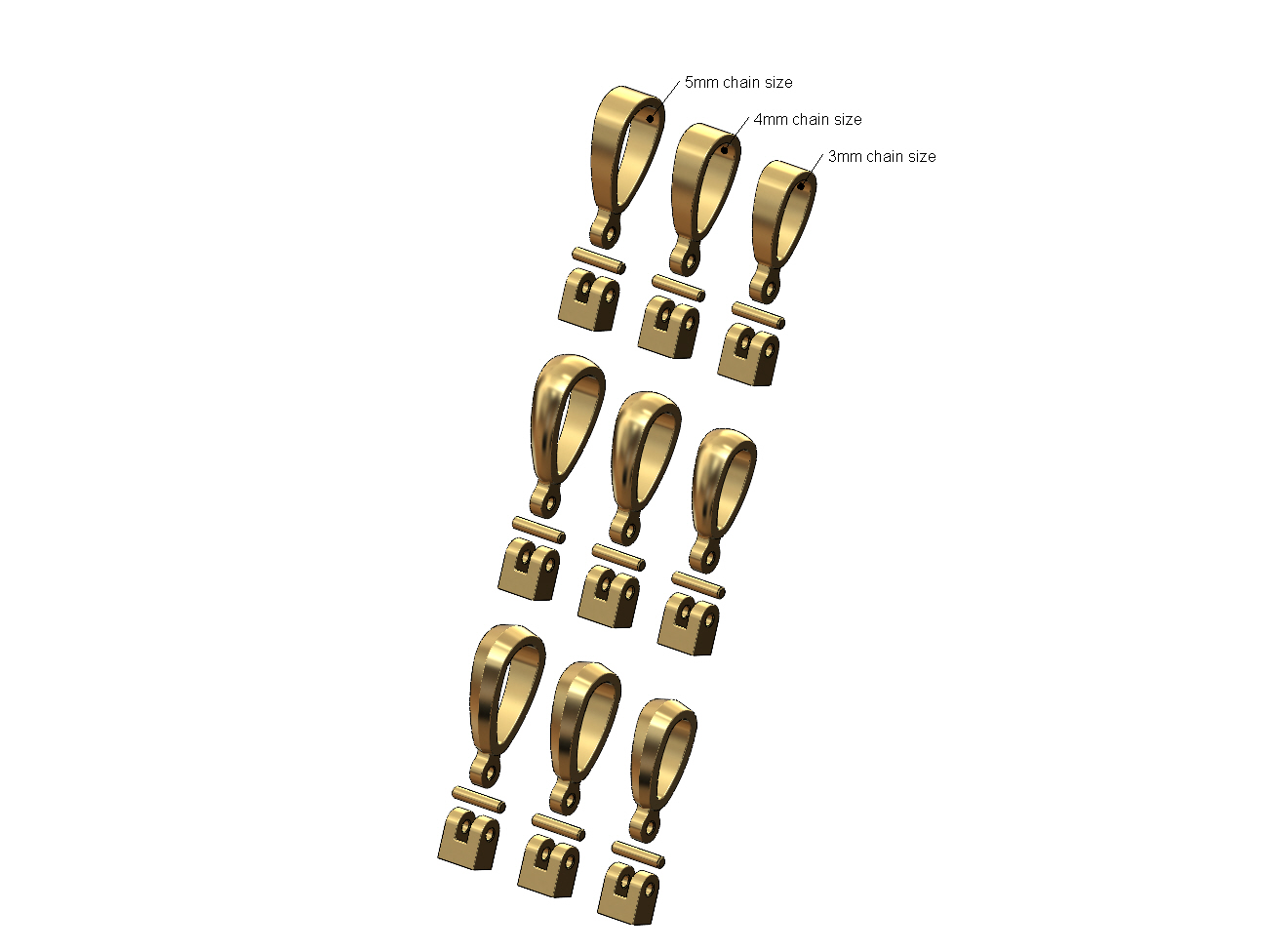 STL file 3 style bail links collection chain sizes 5 4 3mm 3D print ...