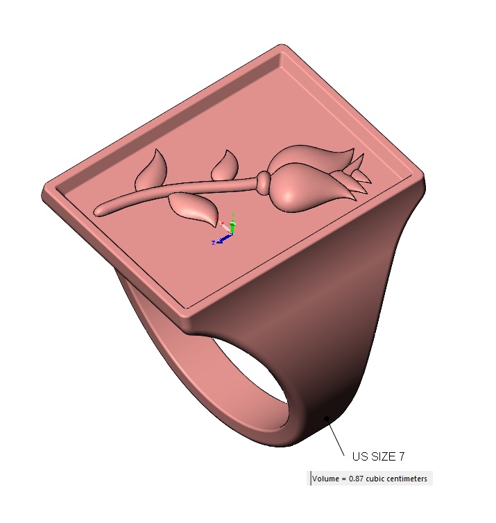 STL file Rose relief rectangular signet ring US size 6 7 8 3D print ...