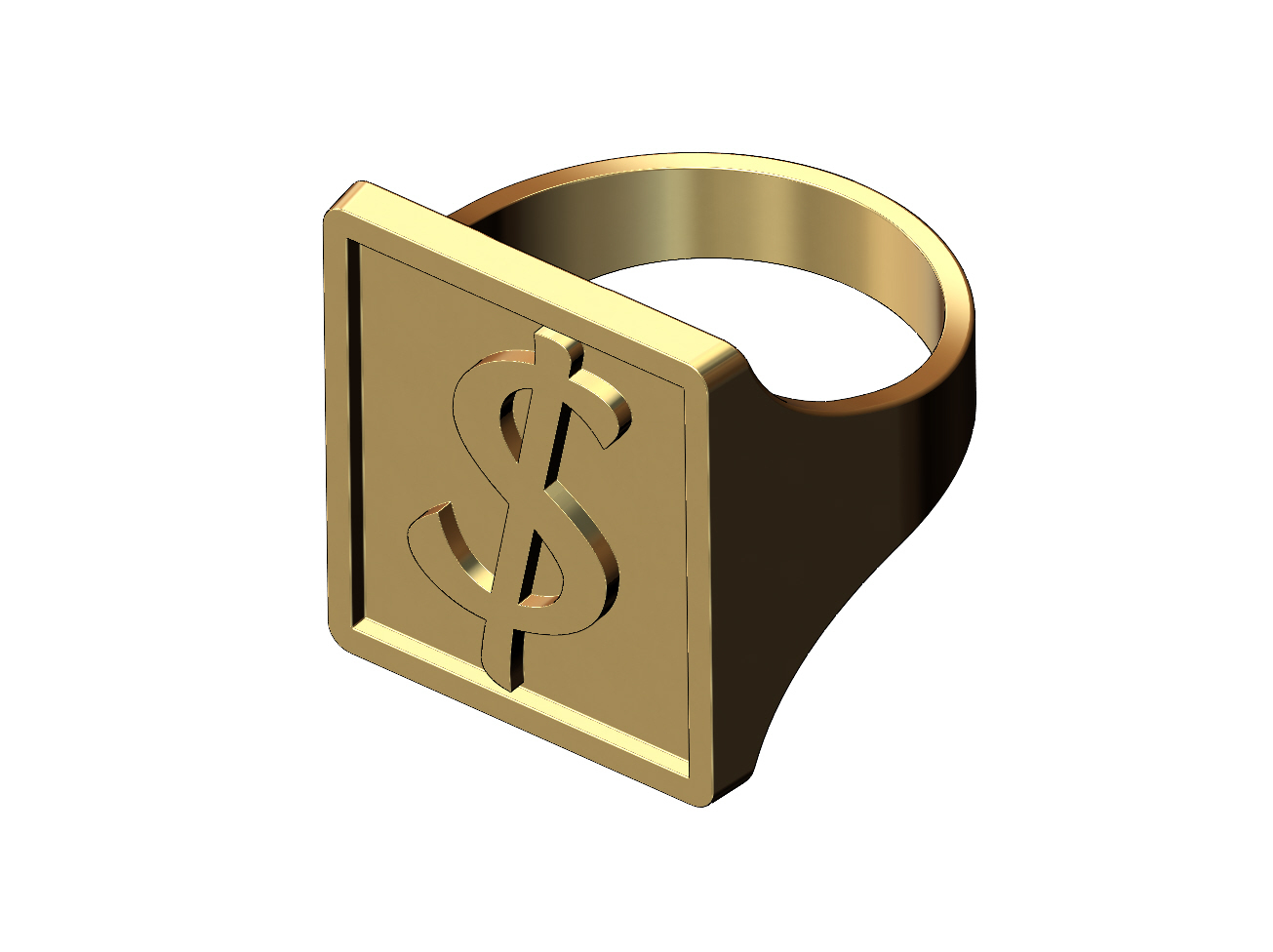 STL file Dollar sign large rectangular ring size 6to13 3D print model ...
